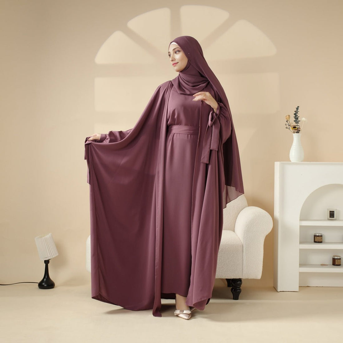 5-Piece Set Farasha Abaya, Premium Farasha Textured Open Abaya