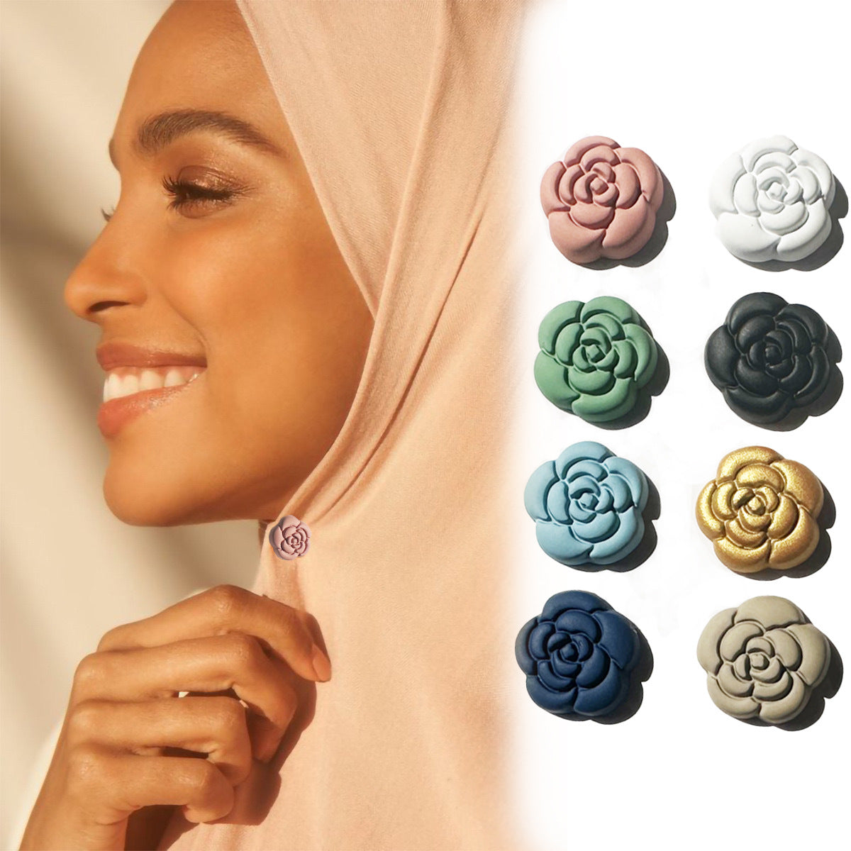 Secure Elegance Camellia Magnetic Hijab & Scarf Pin (MAC342)