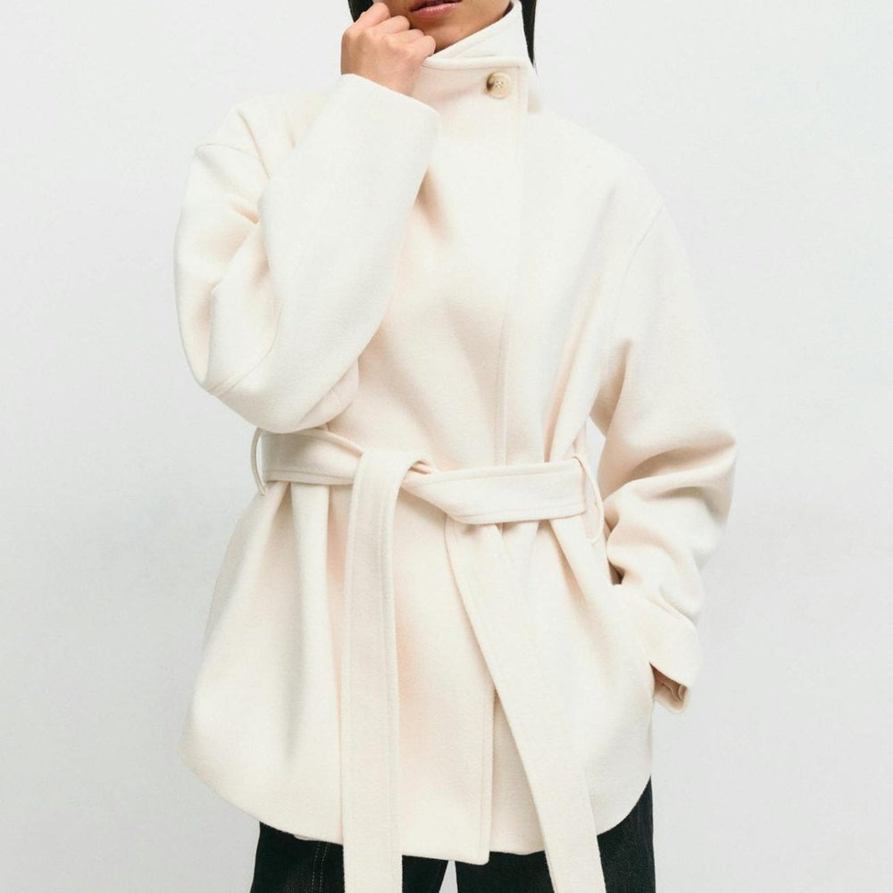 Belted Wrap Coat with Wide Collar | Double-Faced Wool Blend Jacket(MS2