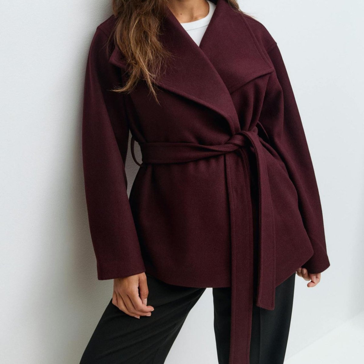 Belted Wrap Coat with Wide Collar | Double-Faced Wool Blend Jacket(MS2