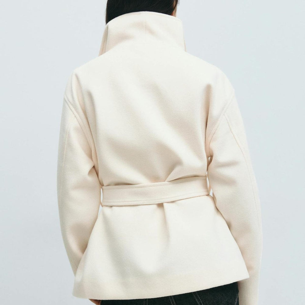 Belted Wrap Coat with Wide Collar | Double-Faced Wool Blend Jacket(MS2