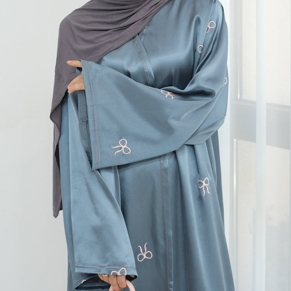 Bow Embroidered Glossy Open Abaya