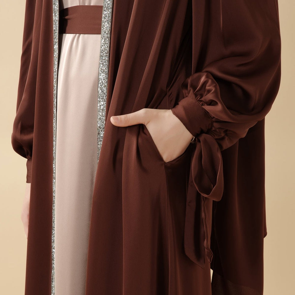 Bow Tie Sleeve Abaya Set With Long-sleeve Inner Dress