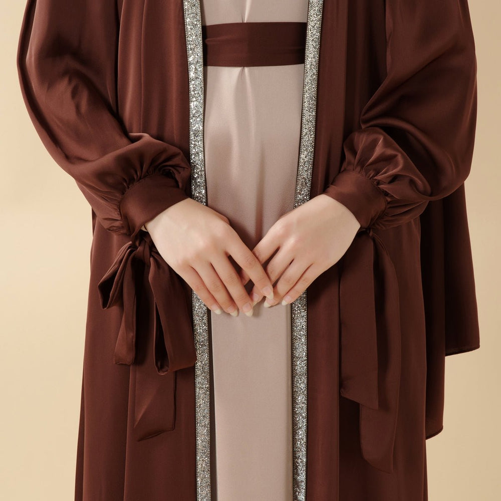 Bow Tie Sleeve Abaya Set With Long-sleeve Inner Dress
