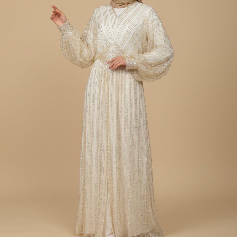 Crystal-Embellished Elegant Abaya with Defined Waist Silhouette