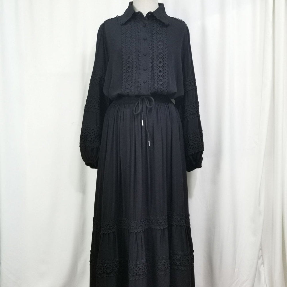 Cutwork Lace Blouse & Tiered Maxi Skirt Set — Victorian Inspired Modest Set