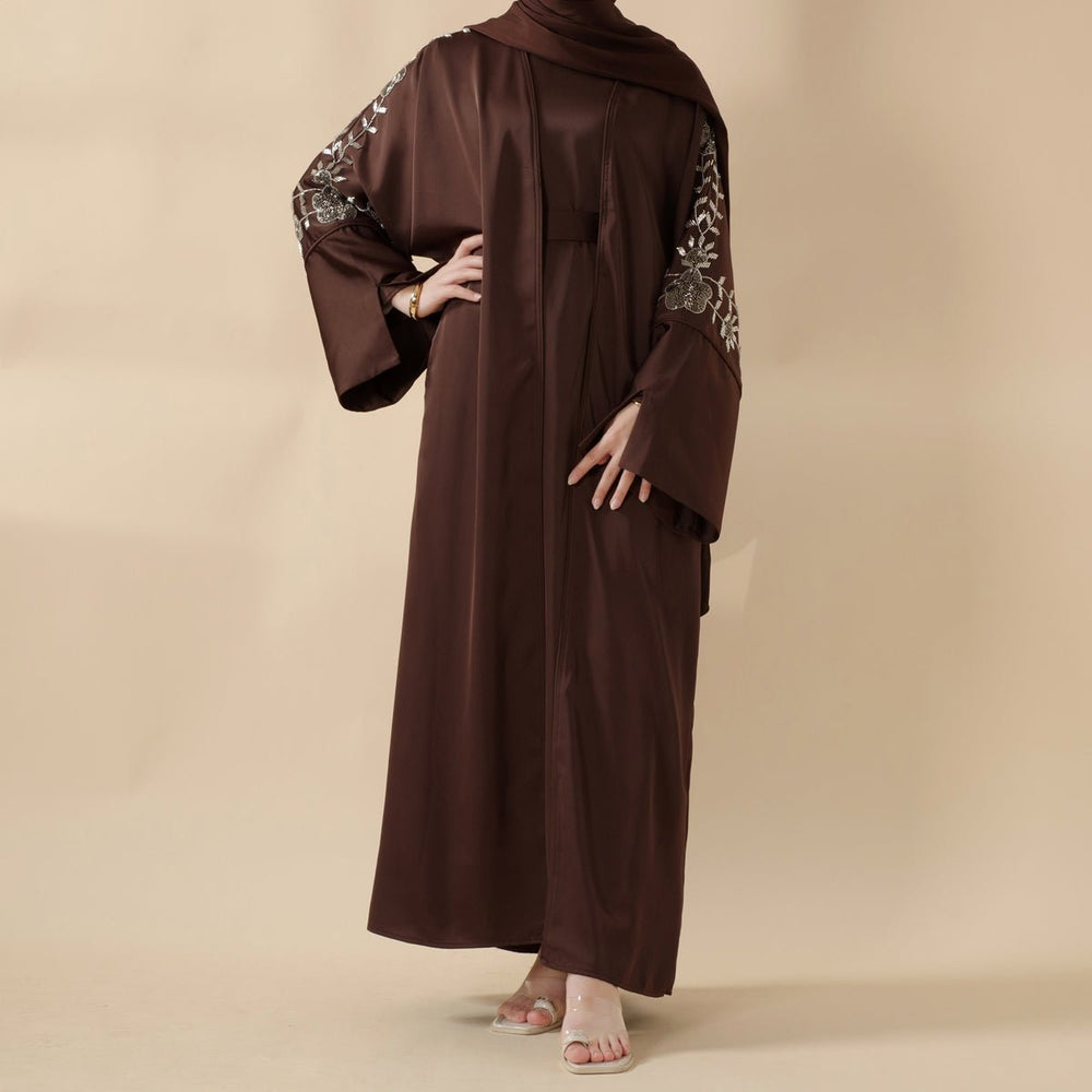Eid Abaya - Perfect for Eid Celebrations Elegant Dark Brown Abaya Set