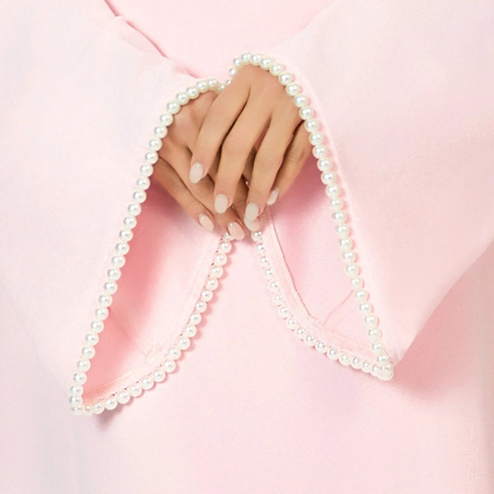 Pearl Embellished Cape Sleeve Evening Dress – Luxury Abaya
