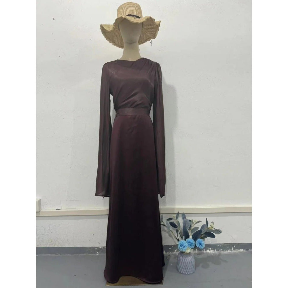 Elegant Summer Satin Slim Dress with Glass Yarn Pendulum Sleeves