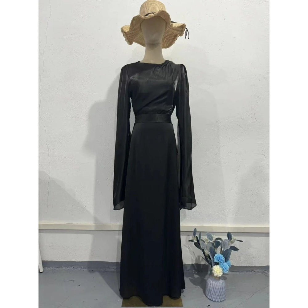 Elegant Summer Satin Slim Dress with Glass Yarn Pendulum Sleeves