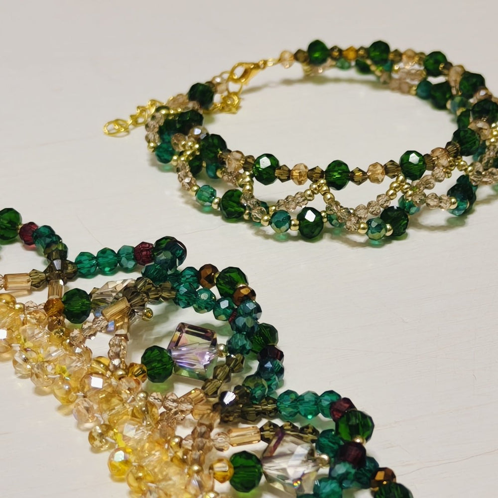 Handmade Woven Beaded Necklace | Glass Beads & Shell Pearls Choker | I