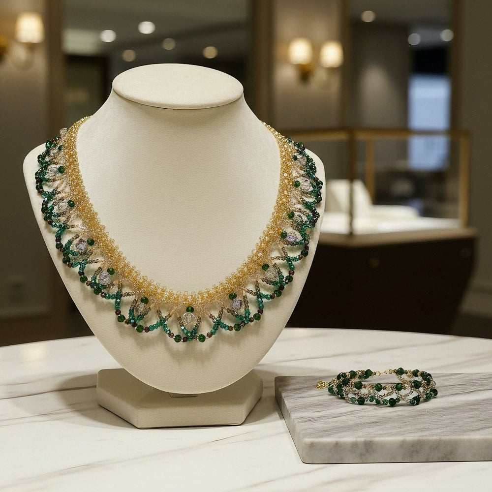 Handmade Woven Beaded Necklace | Glass Beads & Shell Pearls Choker | I