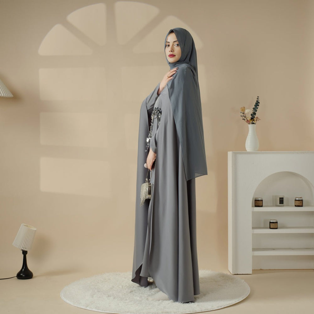Haute Couture Abaya, Heavy-Crafted 3-Layer Cape Abaya