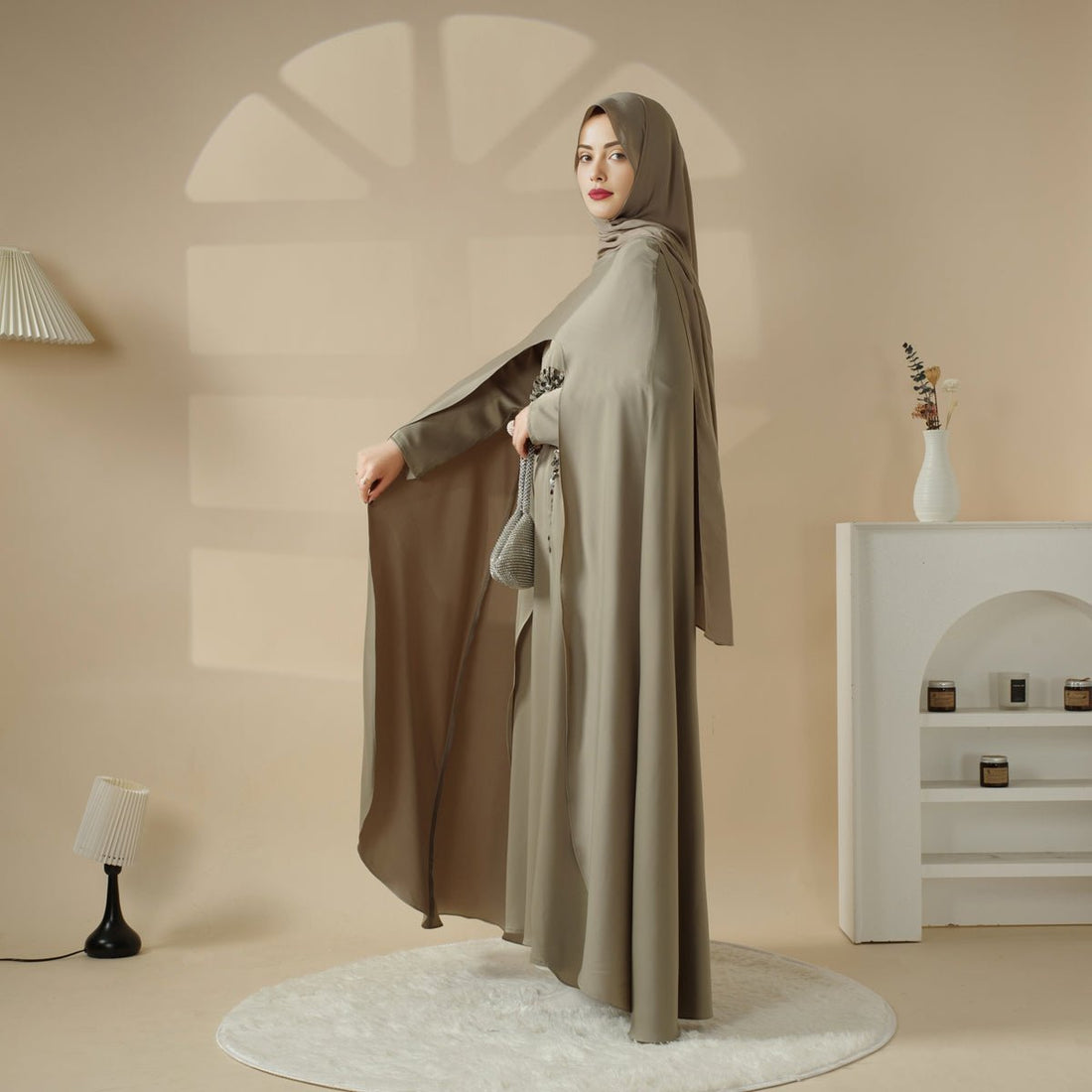 Haute Couture Abaya, Heavy-Crafted 3-Layer Cape Abaya