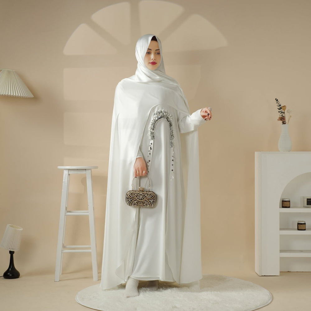 Haute Couture Abaya, Heavy-Crafted 3-Layer Cape Abaya