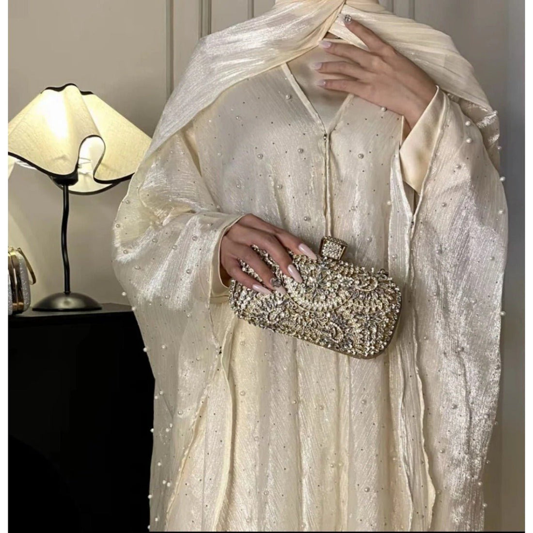 Kaftan Beaded Dazzling Shiny Open Abaya 2-Piece Set (MOA111) - Mariam's ...