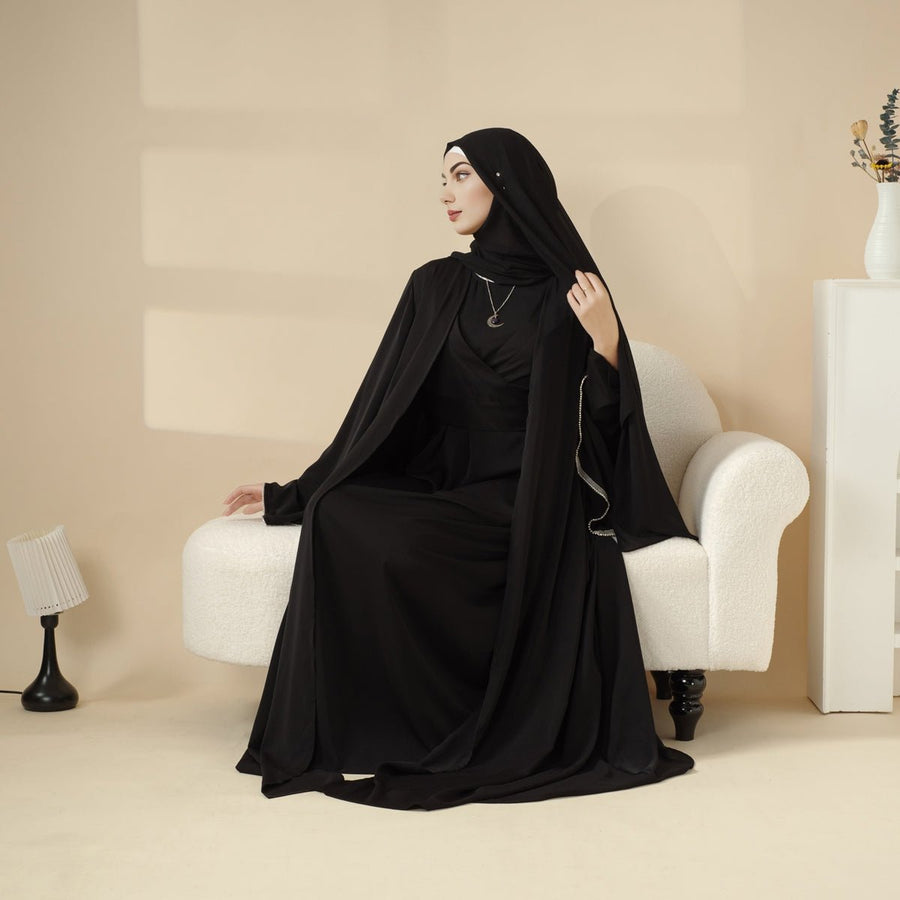 Open Kimono Abaya Set, Kimono Style Abaya 3-Piece Set