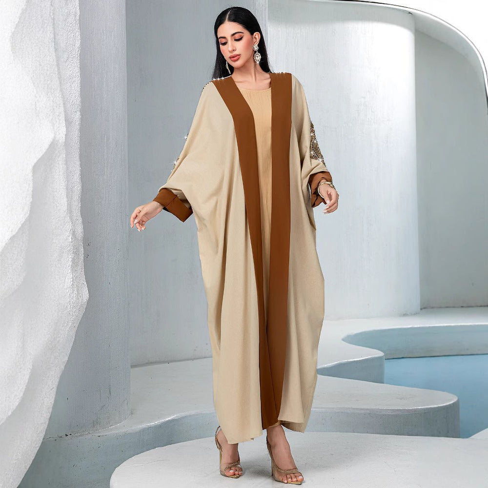 Luxury Rust Bead Muslim Wedding & Party Khaki Gold Embroidered Contras