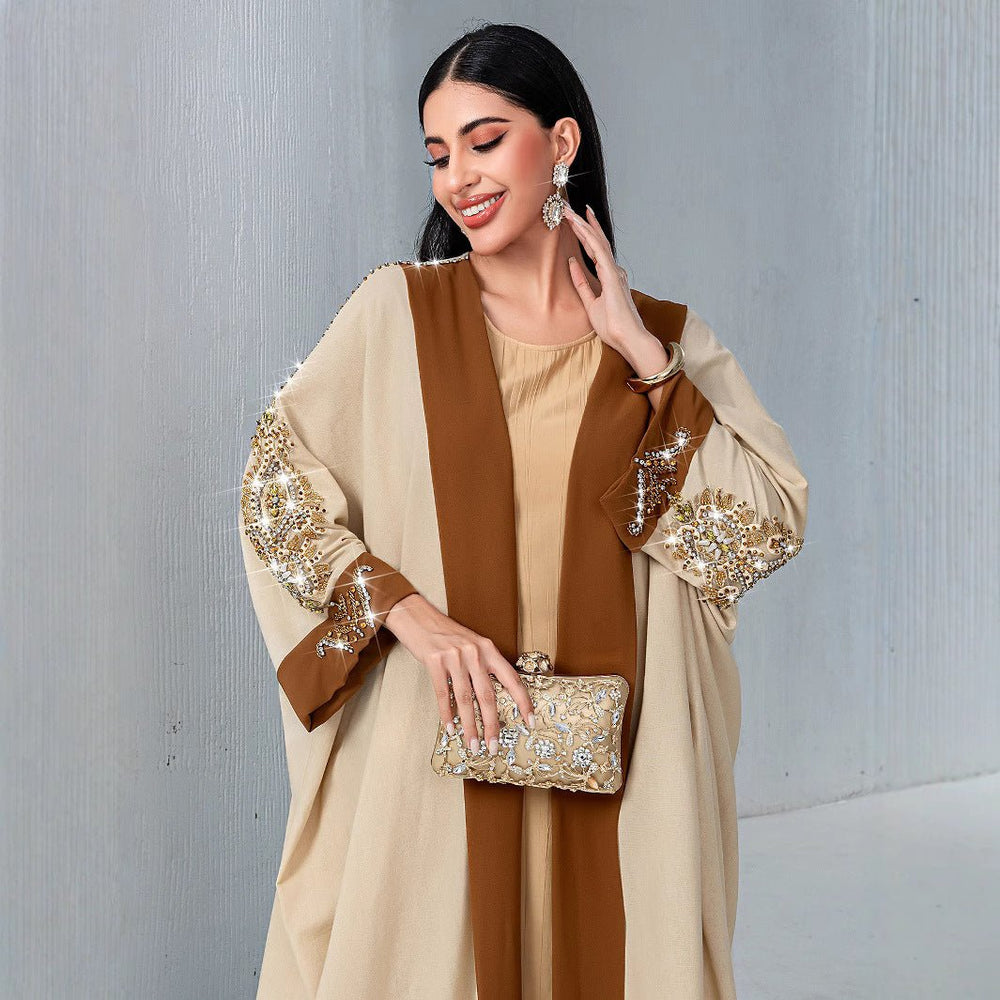 Luxury Rust Bead Muslim Wedding & Party Khaki Gold Embroidered Contrast ...