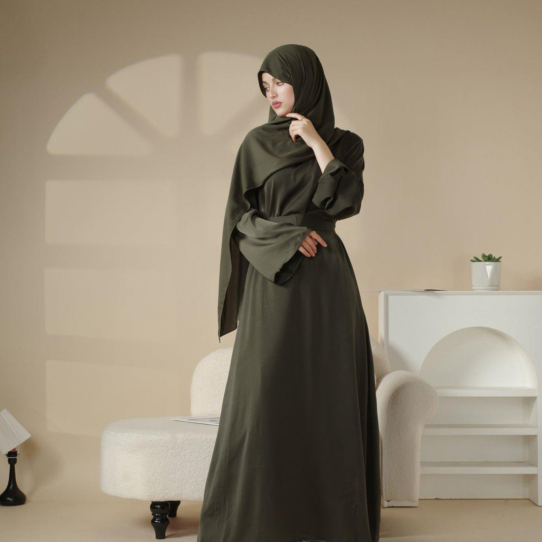 MA030 Satin Double Pocket Concealed Button Plain Abaya - Mariam's ...