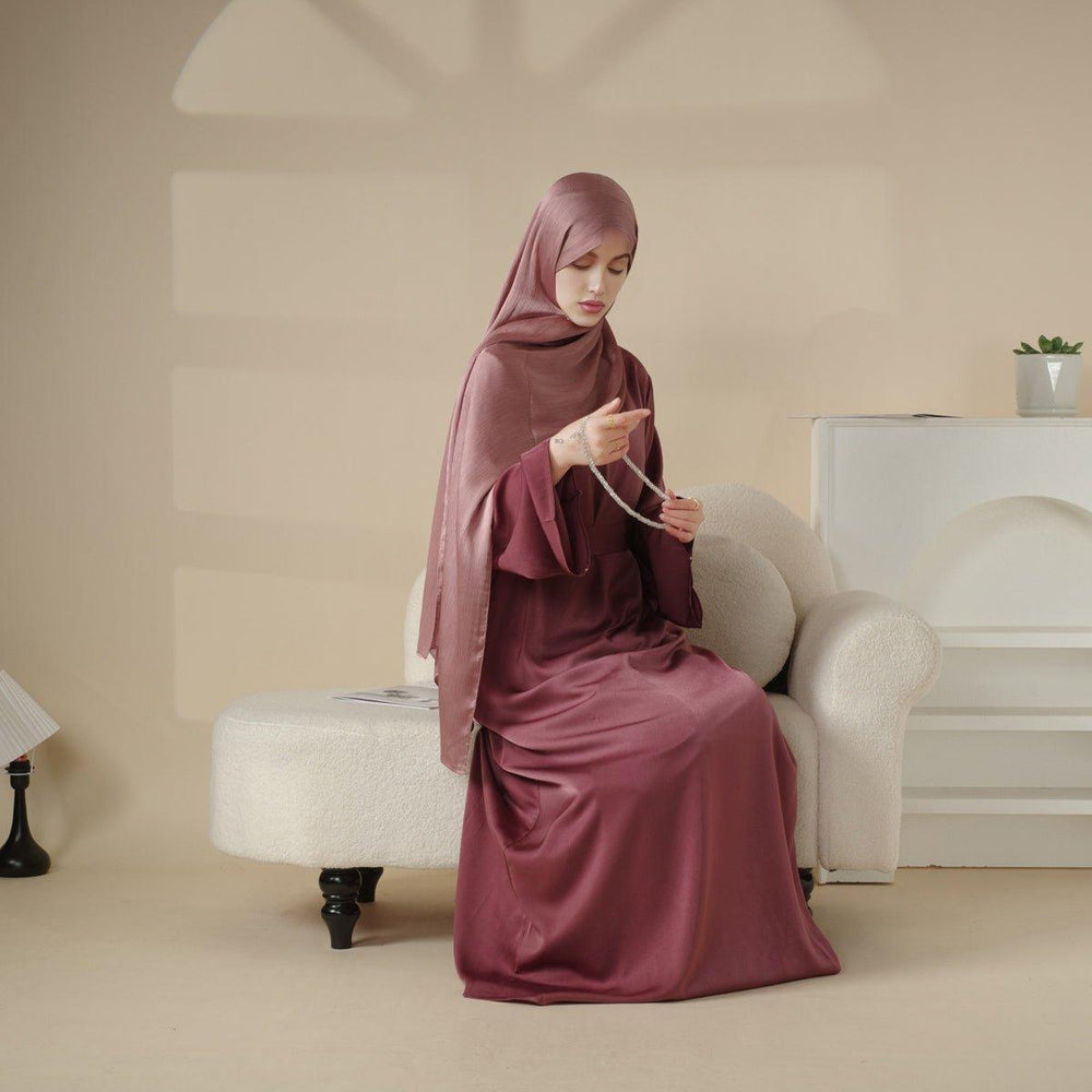 MA030 Satin Double Pocket Concealed Button Plain Abaya - Mariam's ...