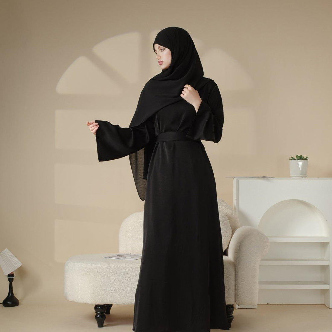 MA030 Satin Double Pocket Concealed Button Plain Abaya - Mariam's ...