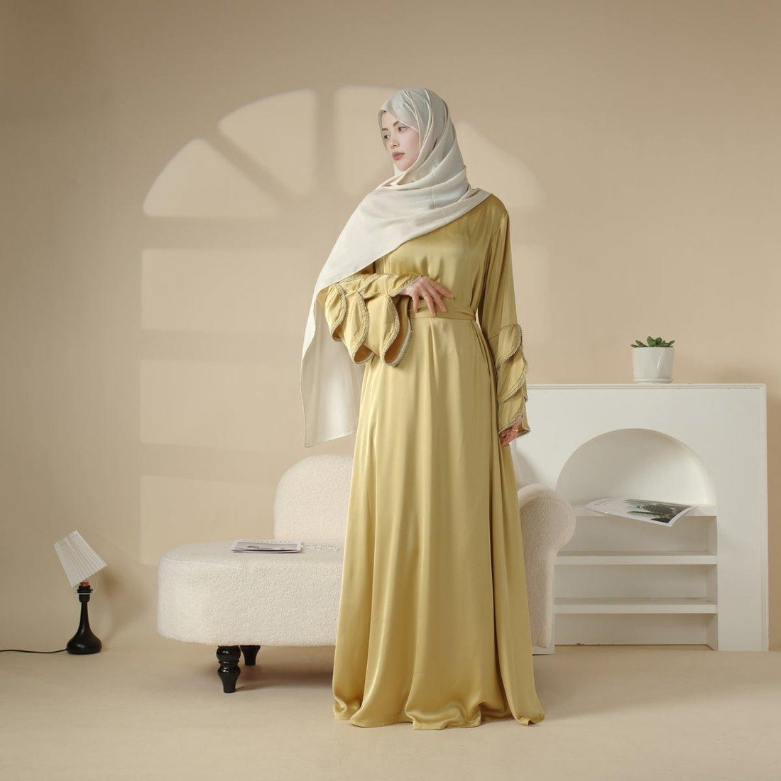 3-Layer Diamond Ruffle Sleeve Abaya With Pockets | 2025