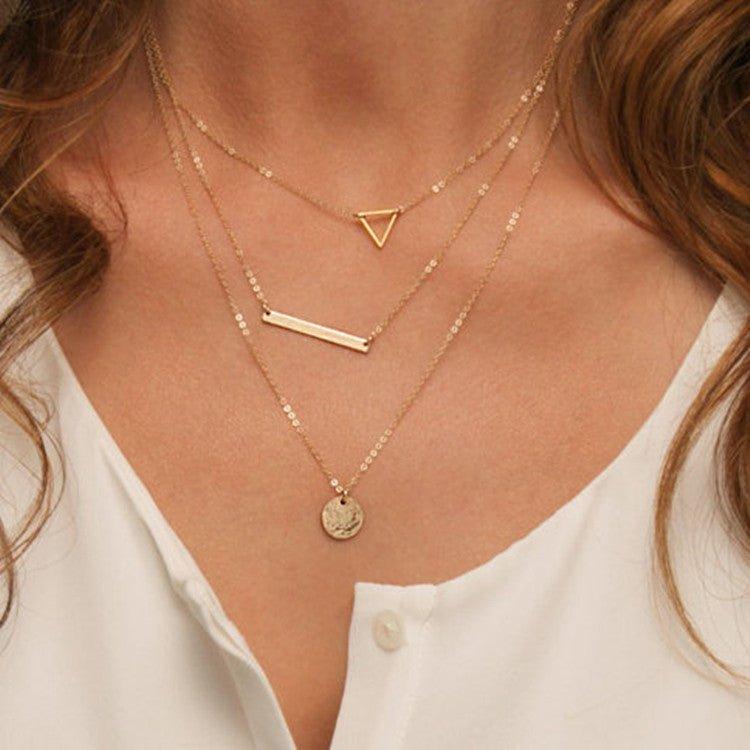 MAC090 Multi-layered Hollow Tiangular Sequin Long Round Pendant ...