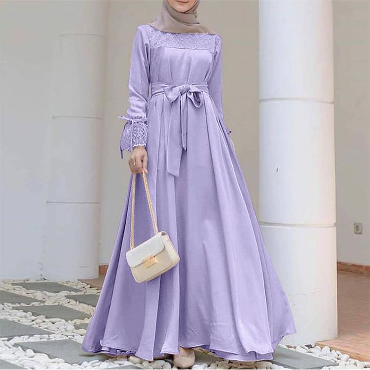 Mesh Panel Stretch Abaya with Belt