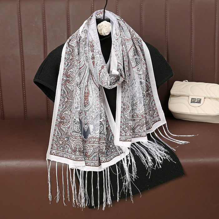 MH070 Fresh Floral Pattern With Tassels Polyester Hijab - Mariam's ...