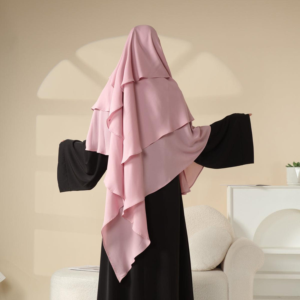 Three Layered Chiffon Khimar with Niqab Attached - 2025