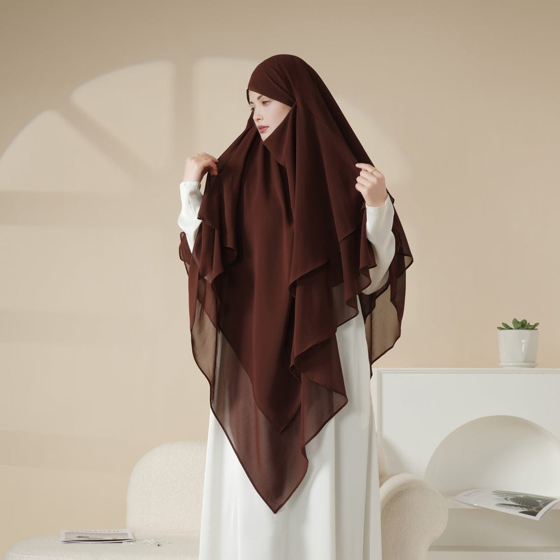 MK017 Scarf 3-Layer Long Khimar - Mariam's Collection