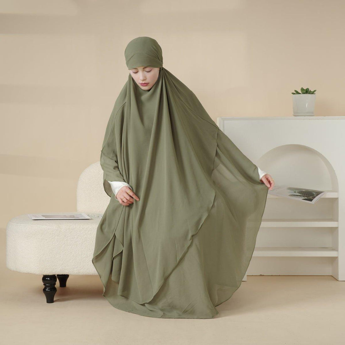 MK018 Chiffon Long Khimar Double Layers Front and Back Khimar - Mariam ...