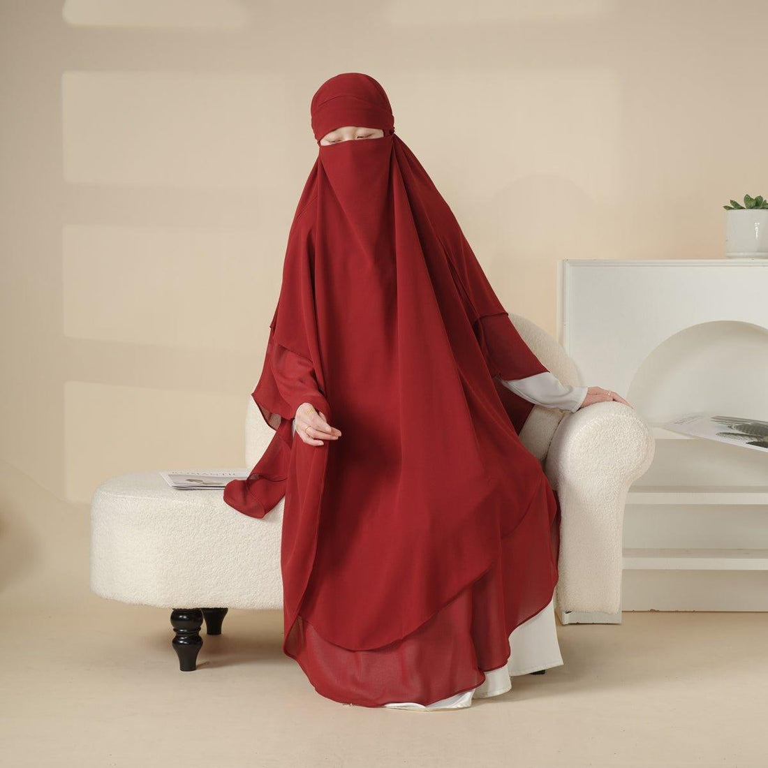 MK018 Chiffon Long Khimar Double Layers Front and Back Khimar - Mariam ...