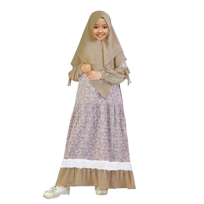 MKG012 Girls Patchwork Floral Abaya 2-Piece Set - Mariam's Collection