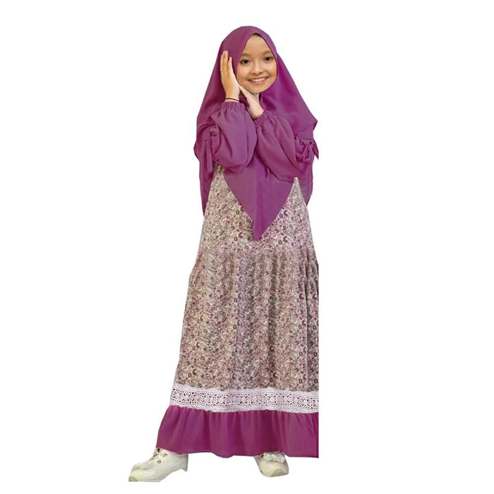 MKG012 Girls Patchwork Floral Abaya 2-Piece Set - Mariam's Collection
