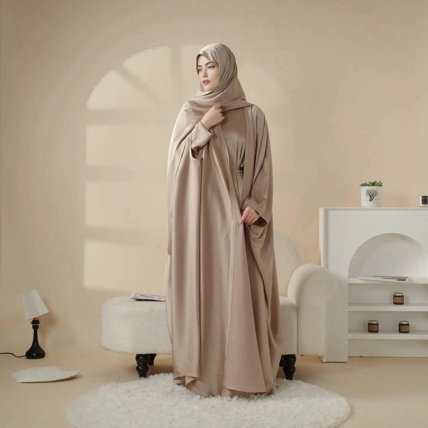 Butterfly Abaya With Niqab, Loose Full Cover Satin Abaya (MOA019)