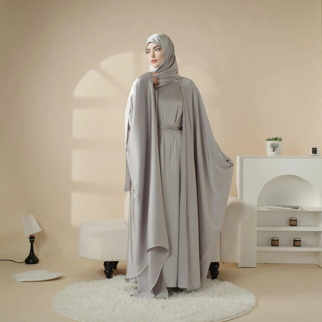 Butterfly Abaya With Niqab, Loose Full Cover Satin Abaya (MOA019)