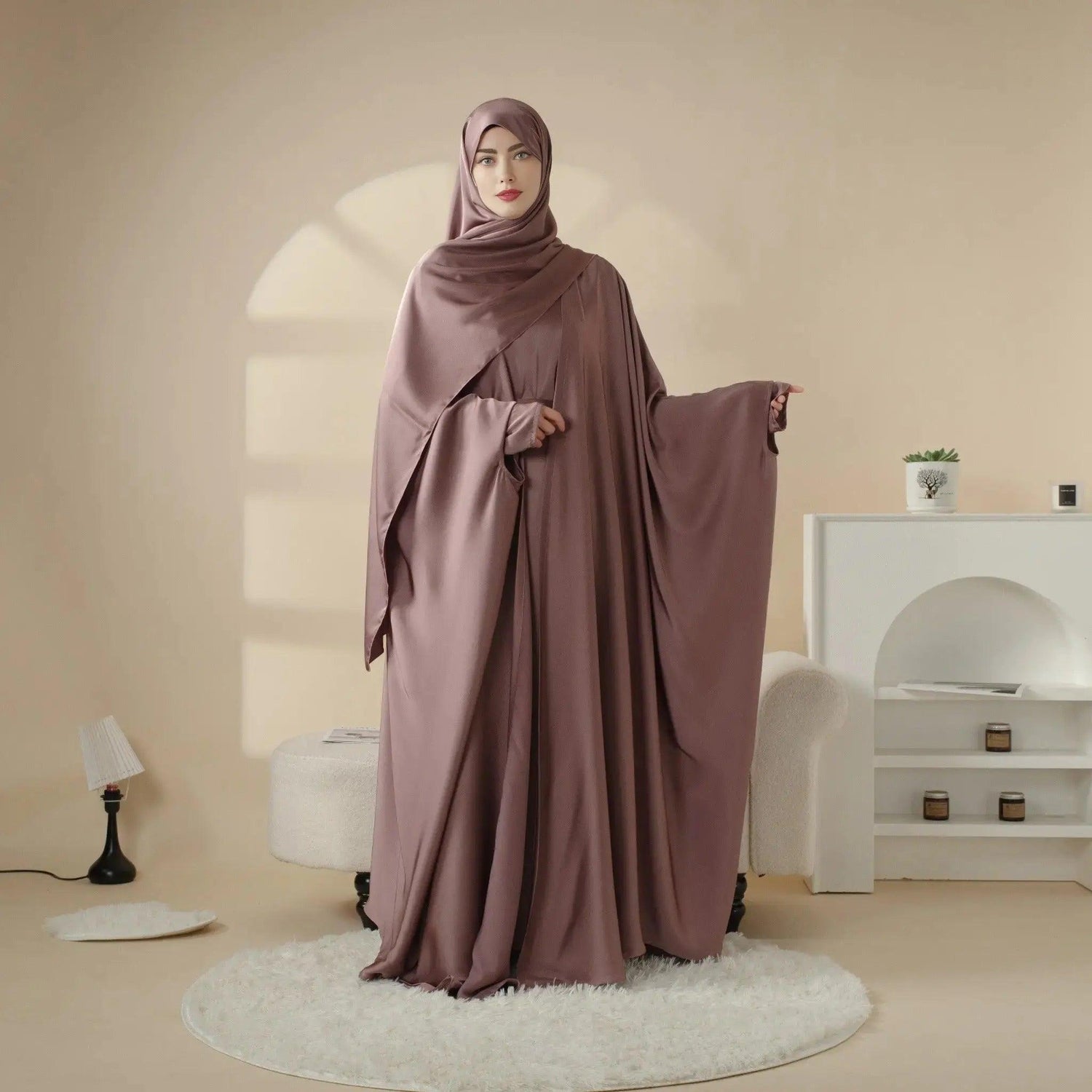 Butterfly Abaya With Niqab, Loose Full Cover Satin Abaya (MOA019)