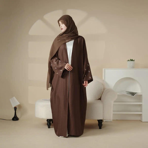 MOA029 Moon Embroidery Open Abaya with Hijab 2-Piece Set - Mariam's ...