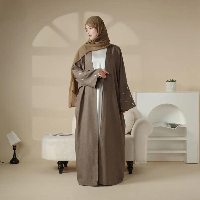 MOA029 Moon Embroidery Open Abaya with Hijab 2-Piece Set - Mariam's ...
