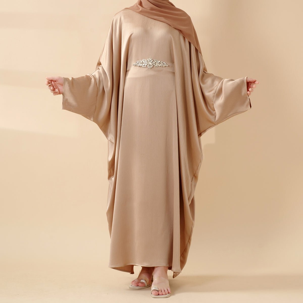 Modest One-Piece Kaftan for Eid & Special Occasions: Rhinestone Waist