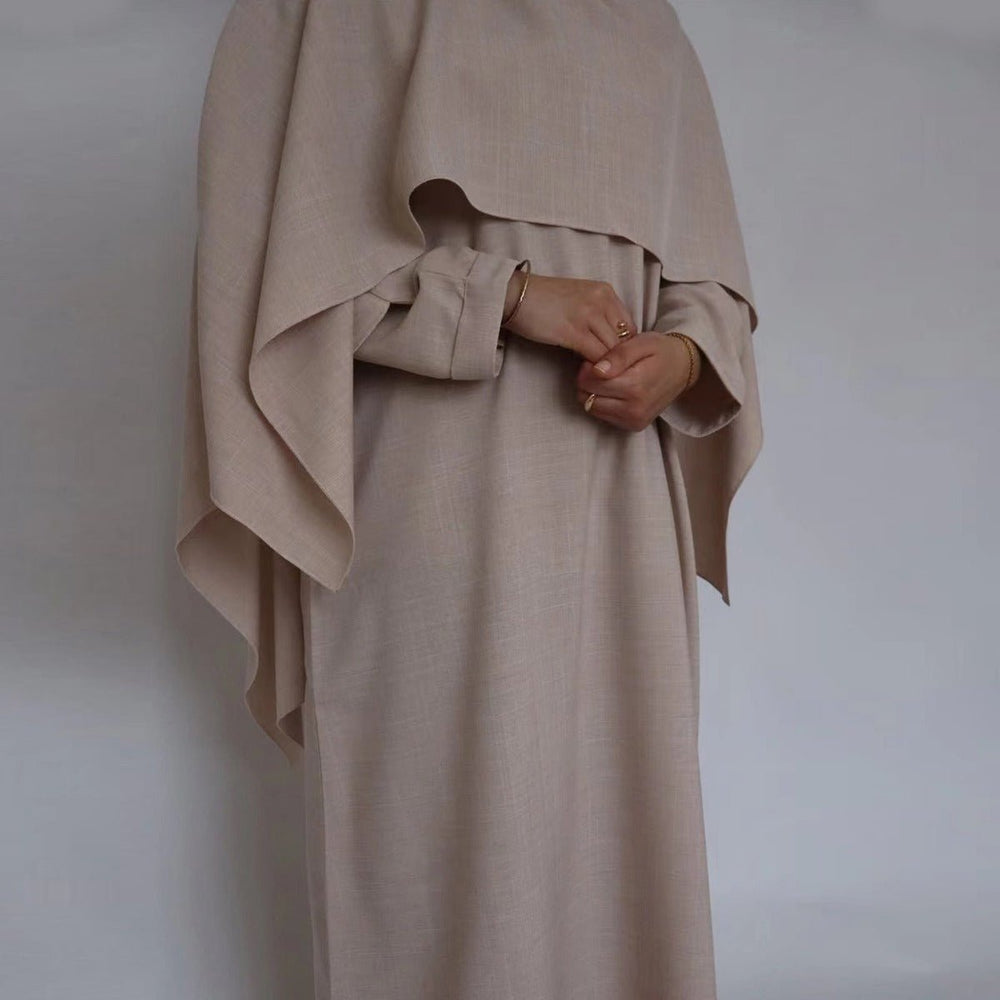 Modest Luxury Robe Dress Set | Premium Muslim Solid Color Two-Piece Ab