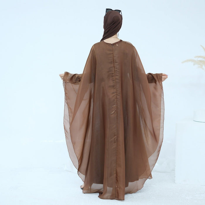 Modest Luxury Solid Color Robe Dress Set | Elegant Bell Sleeve Abaya ...