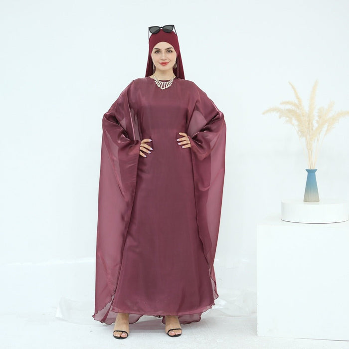 Modest Luxury Solid Color Robe Dress Set | Elegant Bell Sleeve Abaya ...