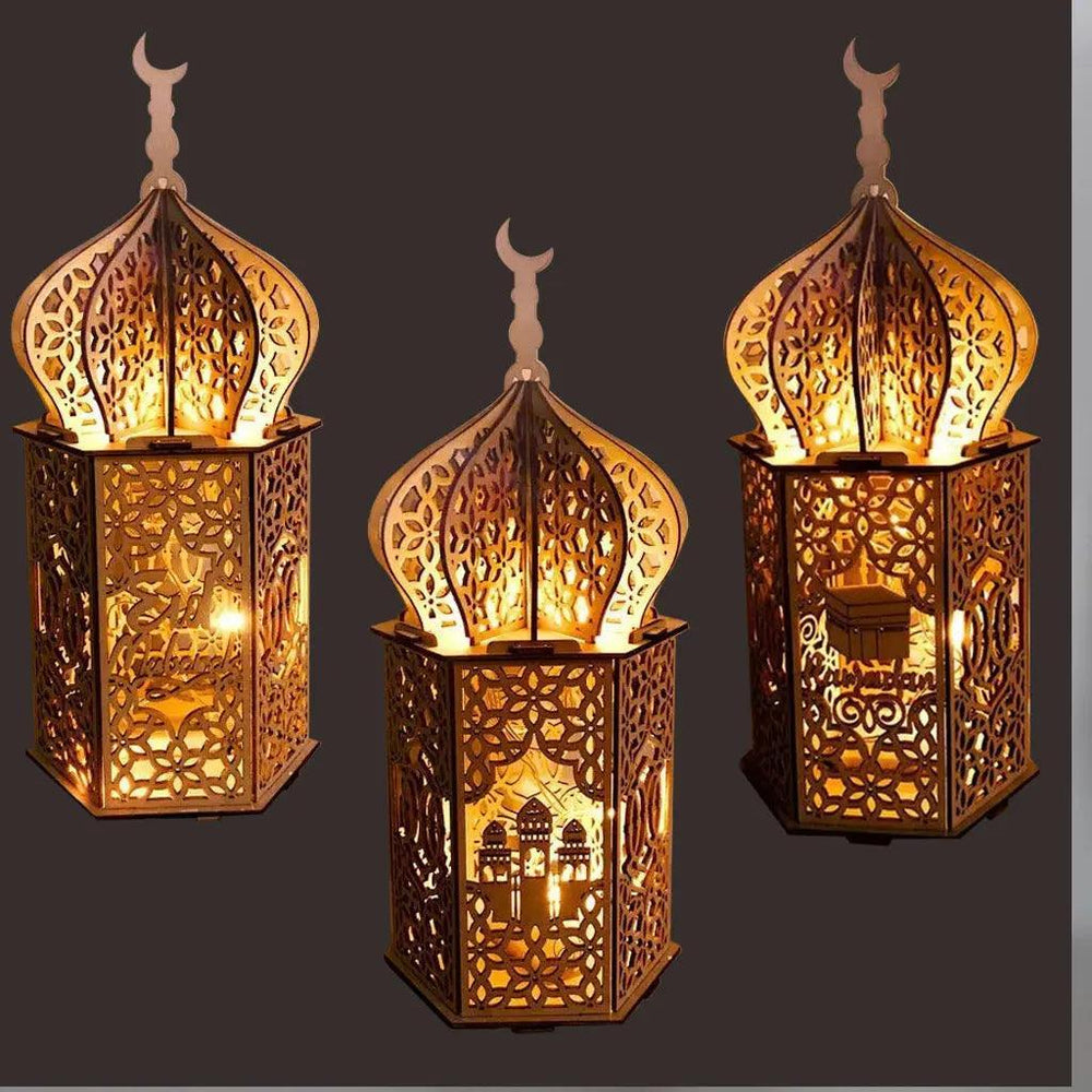 MR023 Eid Mubarak LED Wooden Lantern Ramadan Decoration - Mariam's ...