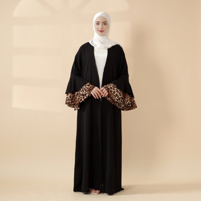 Leopard Print Cross-Border Abaya | Muslim Long Dress with Batwing Sleeves