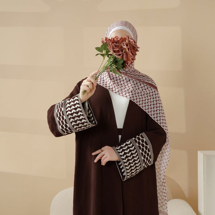 Palestine Kaffiyeh Embroidery Sleeve Colorful Cardigan Open Abaya (MO