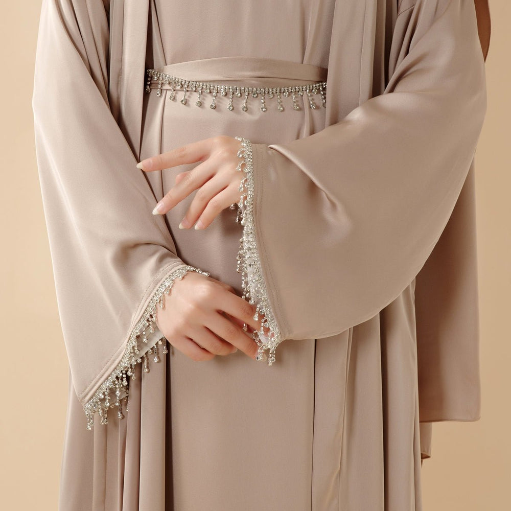 Satin Abaya With Matching Belt Made Of Diamond Tassel