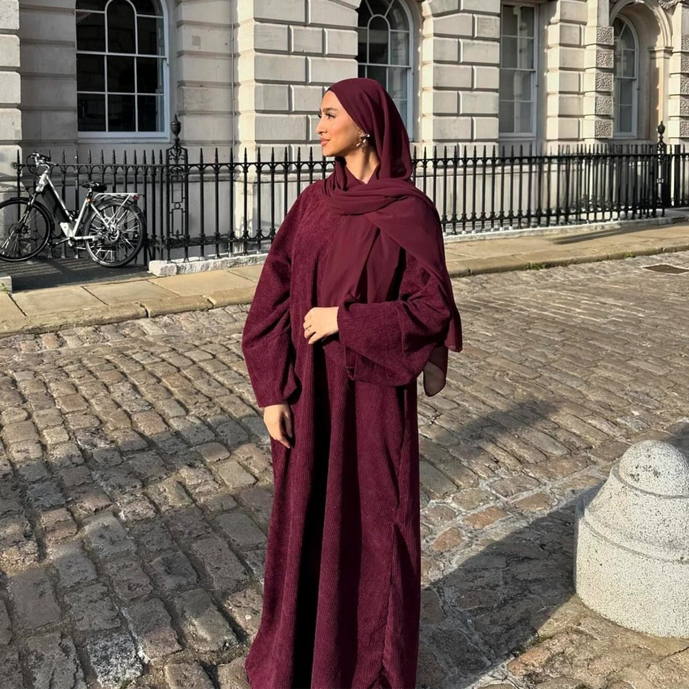 Solid Color Simple Corduroy Abaya | Warm Modest Corduroy Abaya for Autumn
